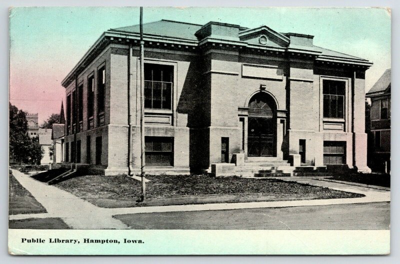 Hampton Iowa~Carnegie Public Library~Flag Pole, Arch Doorway, Cornices ...