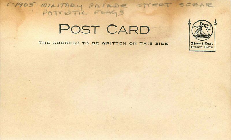 C-1905 Military Parade Street Scene Patriotic Flags RPPC Photo Postcard ...