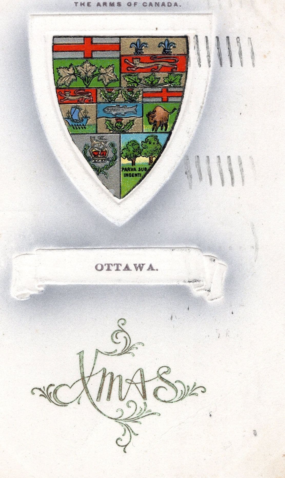 Ottowa Arms Of Canada Heraldry Shield 3D Shield Old Xmas Postcard ...