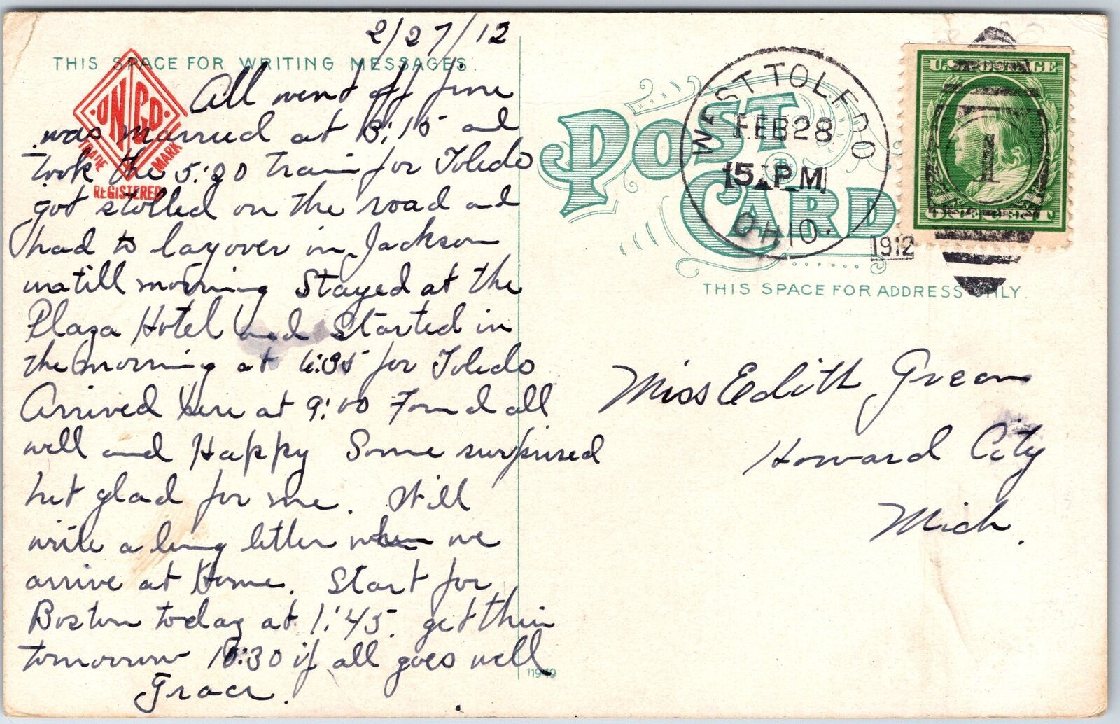 Vintage Postcard Union Station Toledo Ohio Front View Mailed 1910 ...