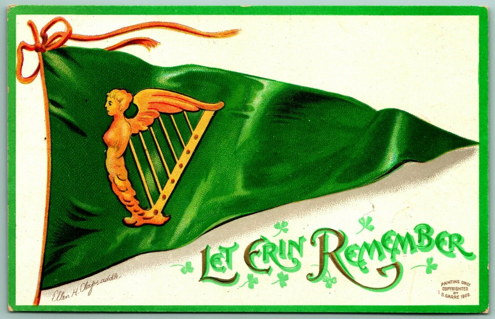Let Erin Remember Green Flag Harp Ellen Clapsaddle Signed UNP DB ...