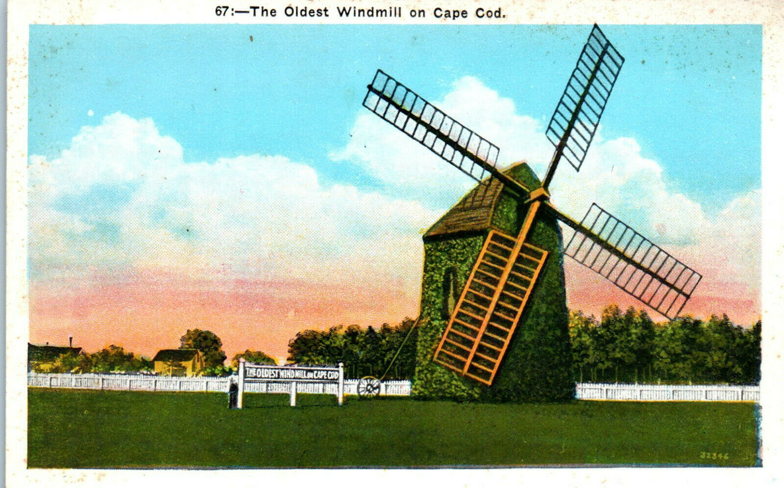 1920s The Oldest Windmill on Cape Cod Massachusetts White Border ...