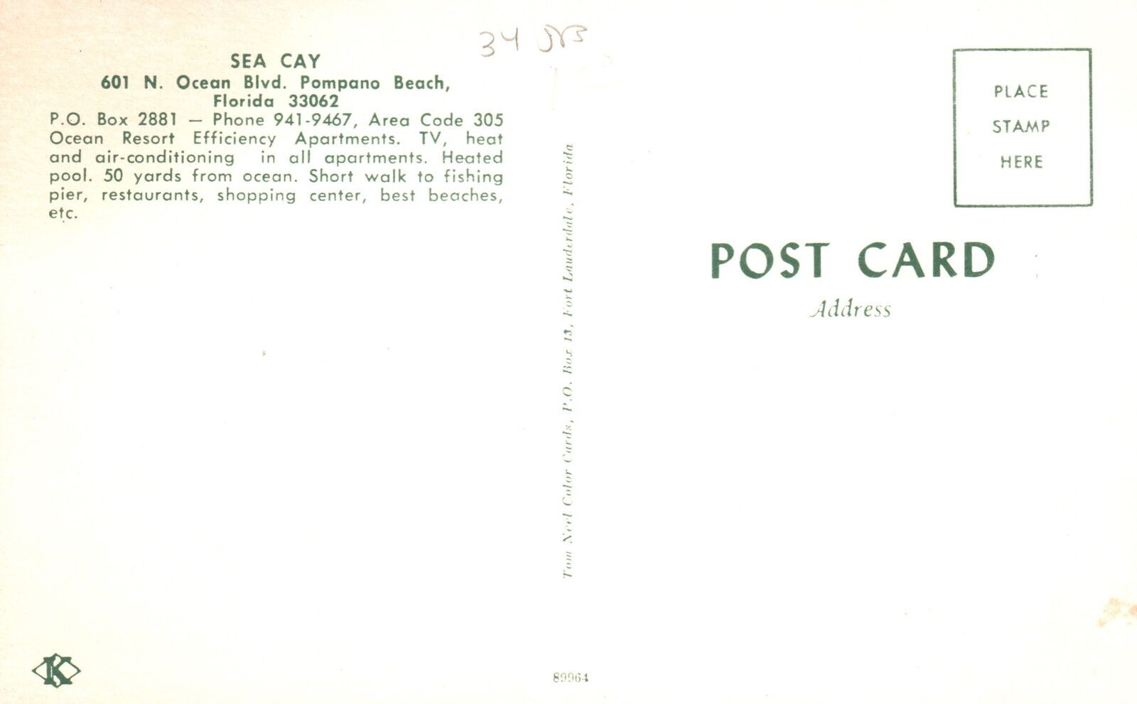 Vintage Postcard Ocean Resorts Efficiency Apartments Sea Cay Pompano ...