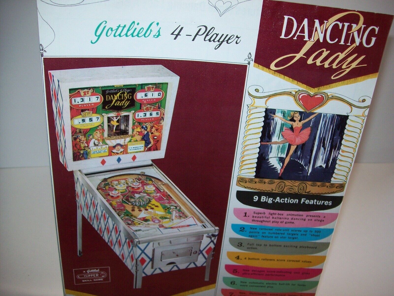 Dancing Lady Pinball FLYER Original 1967 Game Art Sheet Ballerina Dance ...