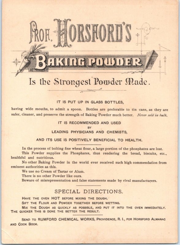 1884 Rumford Baking Powder Cute Girl 7" Huge Trade Card Horsford Major ...