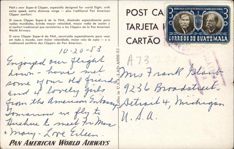 Pan American World Airlines Super-6 Clipper Jet Airliner Plane 1950s ...