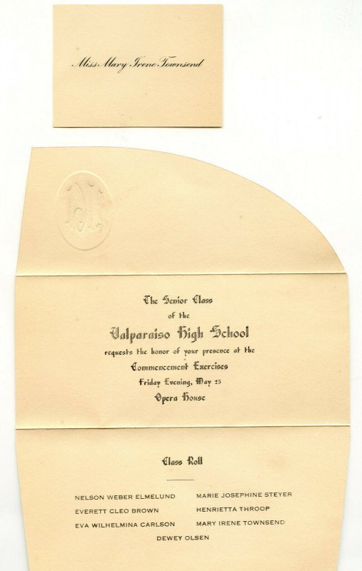 1917 Valparaiso High School Senior Class Commencement Invitation ...