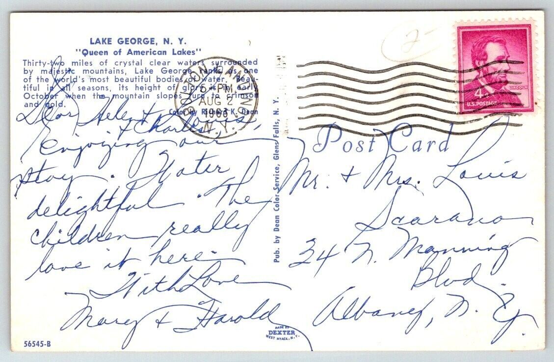 Large Letter Greetings From Lake George New York 1963 Postcard | United ...