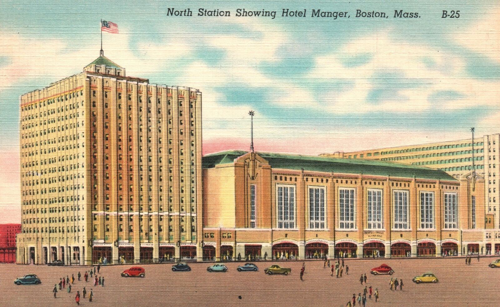 Vintage Postcard 1930's North Station Showing Hotel Manger Boston ...
