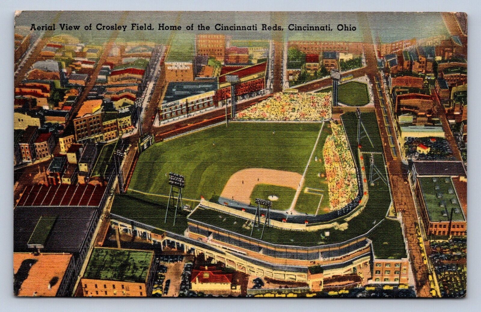 J91/ Cincinnati Ohio Postcard Linen Crosley Field Baseball Stadium Reds ...