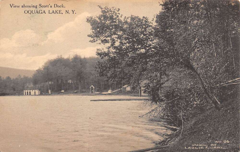 Oquaga Lake New York View Showing Scott's Dock B/W Lithograph Vintage ...