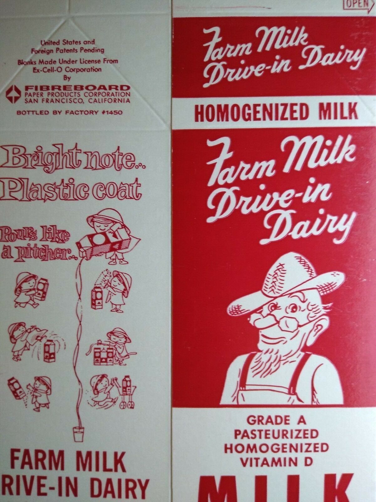 Farm Milk Man Drive In Dairy Vintage Unused Half Gallon Waxed Carton ...