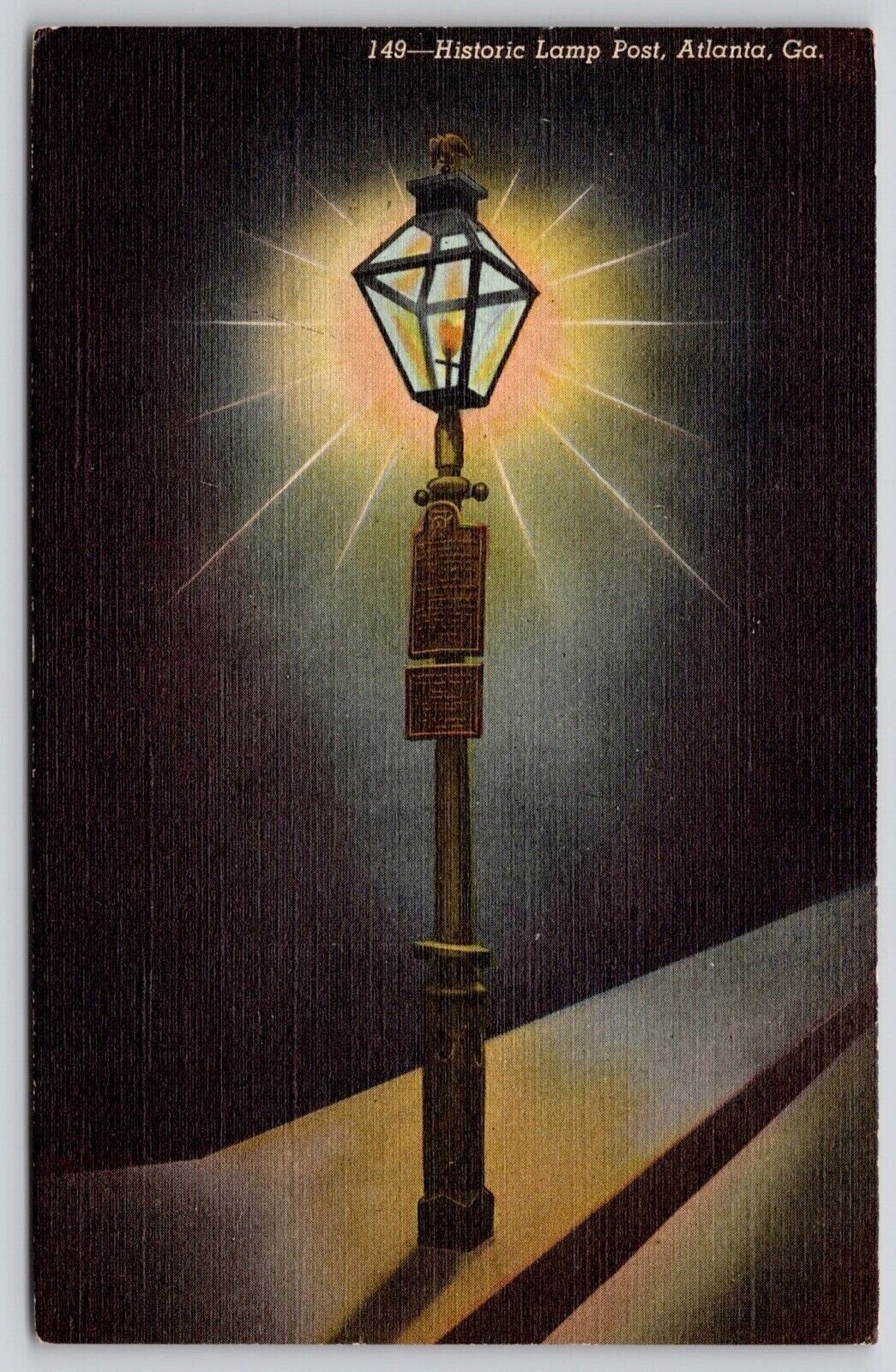 Postcard Atlanta Georgia Historic Lamp Post Nighttime View City ...
