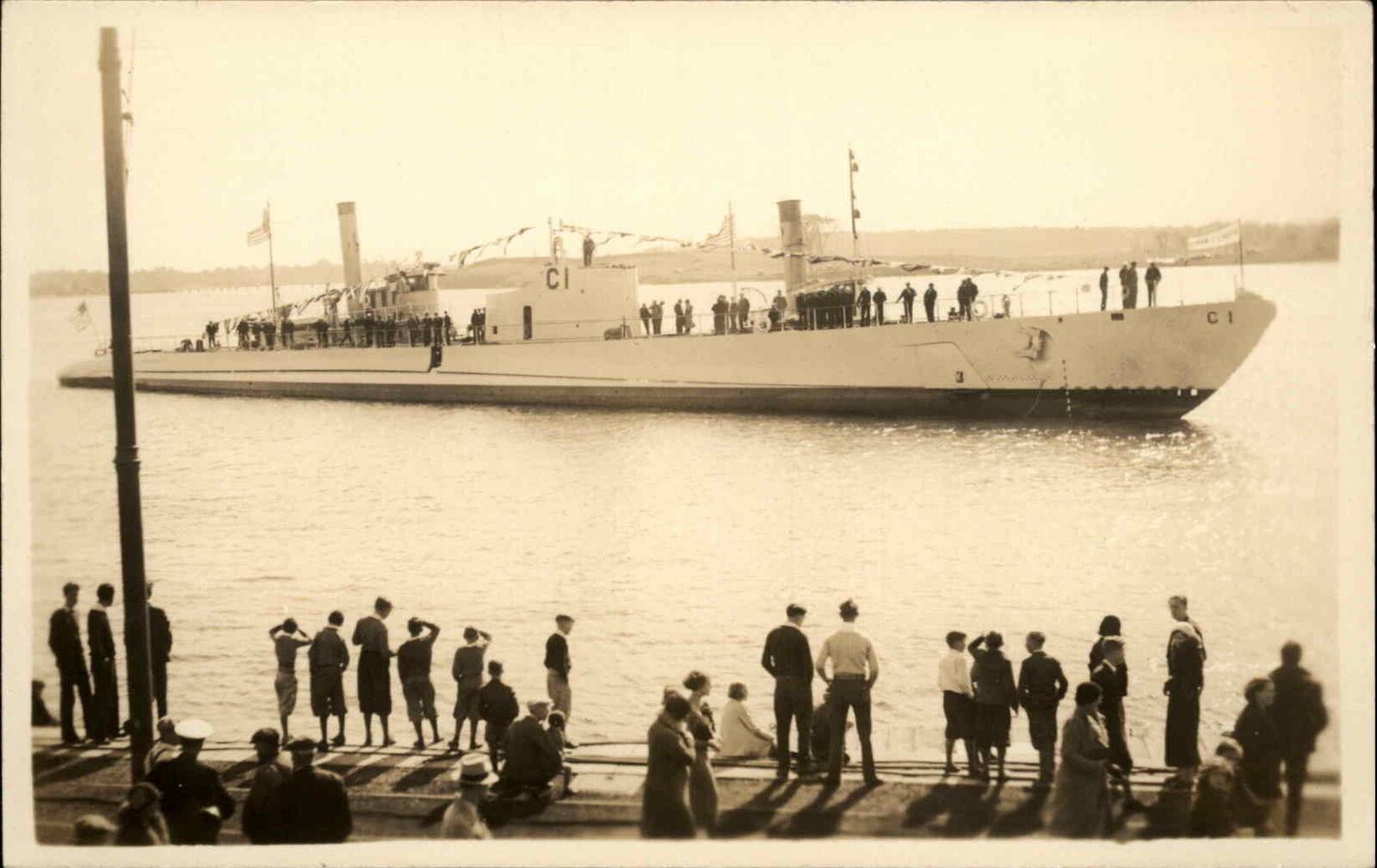 Portsmouth NH Navy Yard Ship Launch Submarine USS Cachalot C-1 RPPC #2 ...