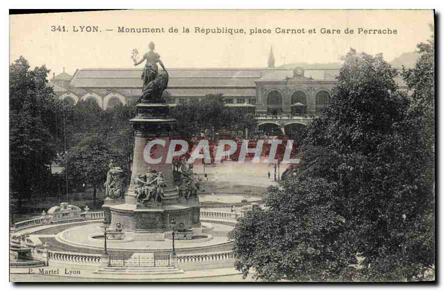 Postcard Old Lyon Monument of the Republic Place Carnot and Perrache ...