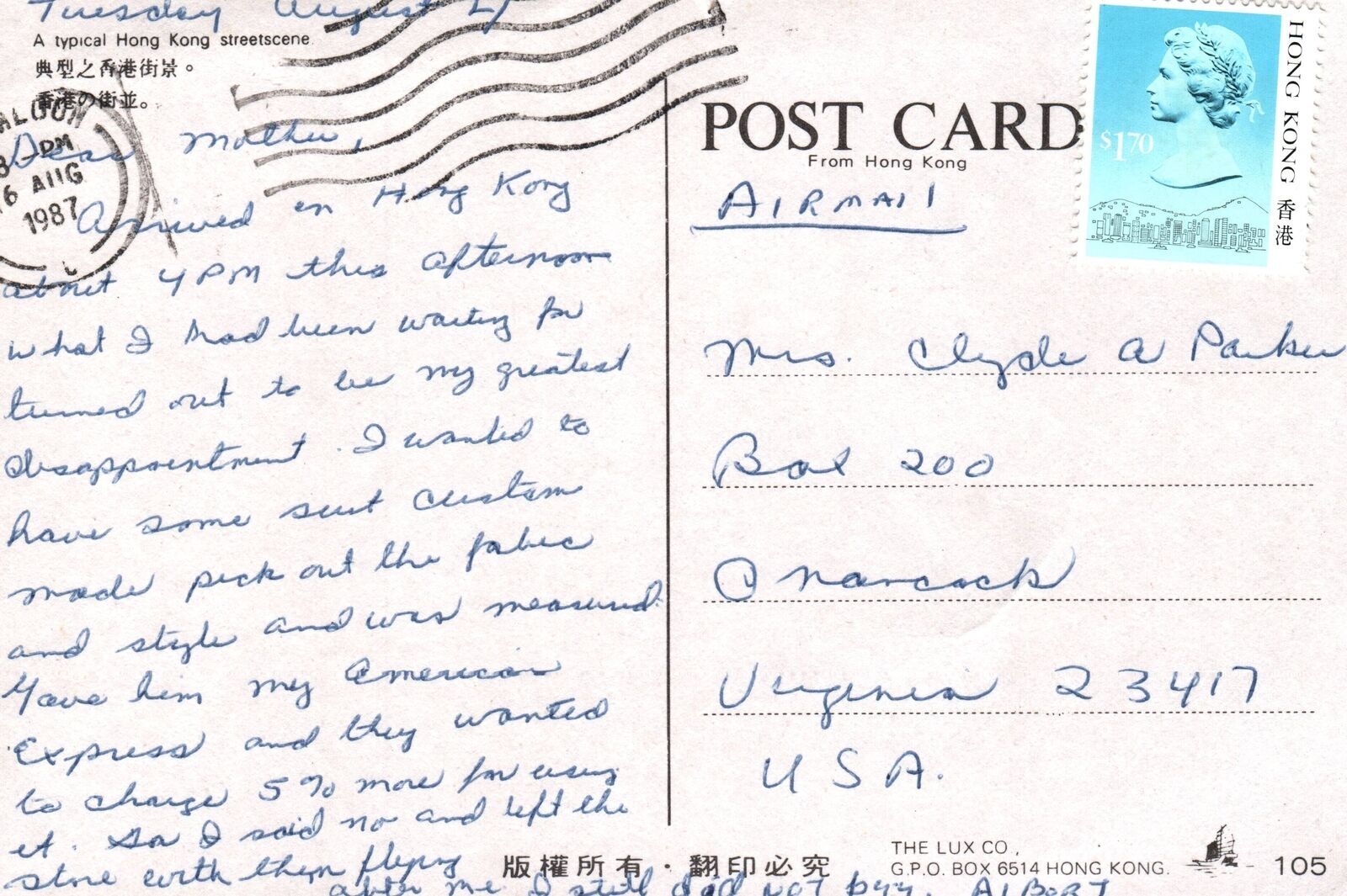 Vintage Continental Size Postcard Signs Cars Crowds Street Scene Hong ...