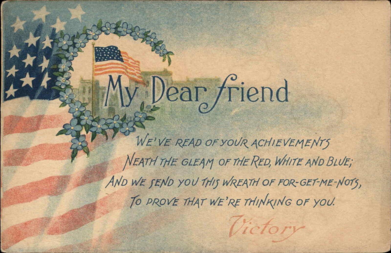 PATRIOTIC WORLD WAR I WWI American Flag & Victory Poem c1920 Postcard ...