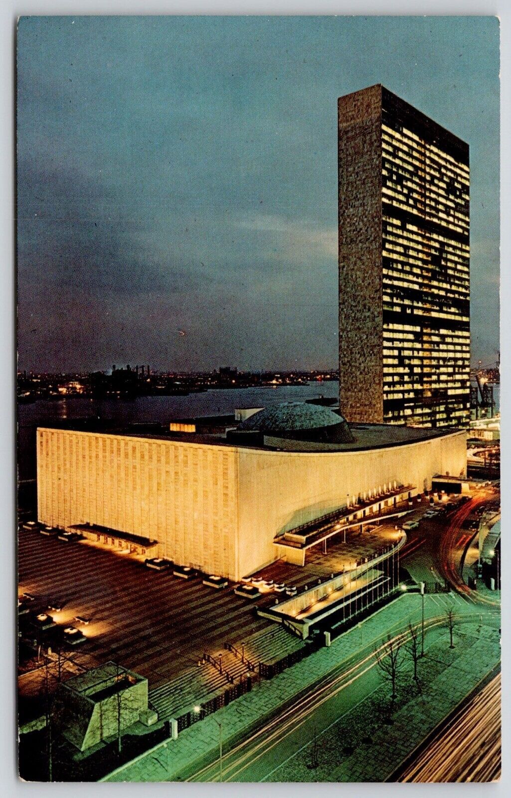 United Nations Birds Eye Night View East River Skyline Headquarters VNG ...