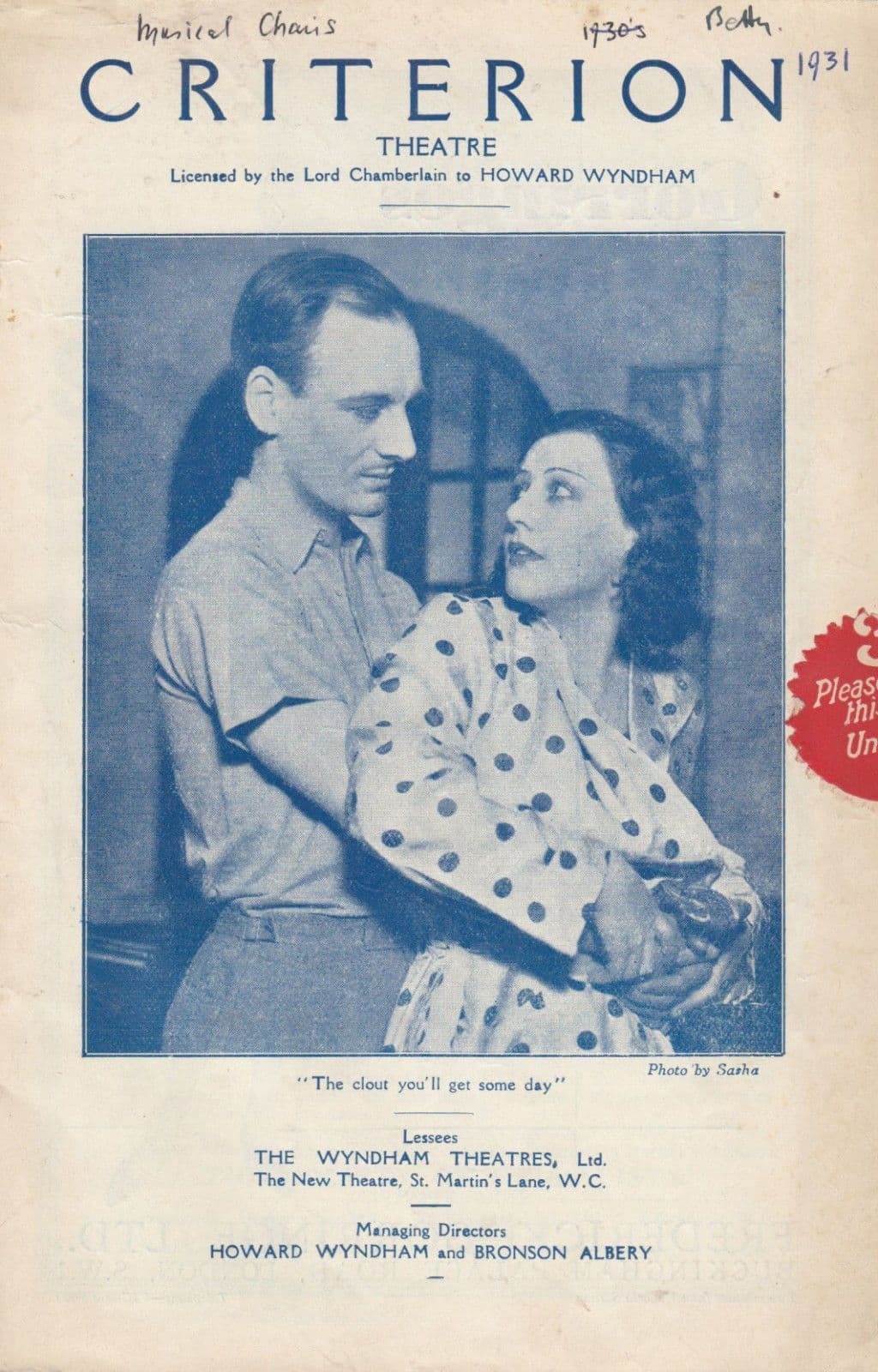 Musical Chairs John Gielgud Carol Goodner Criterion London Theatre ...