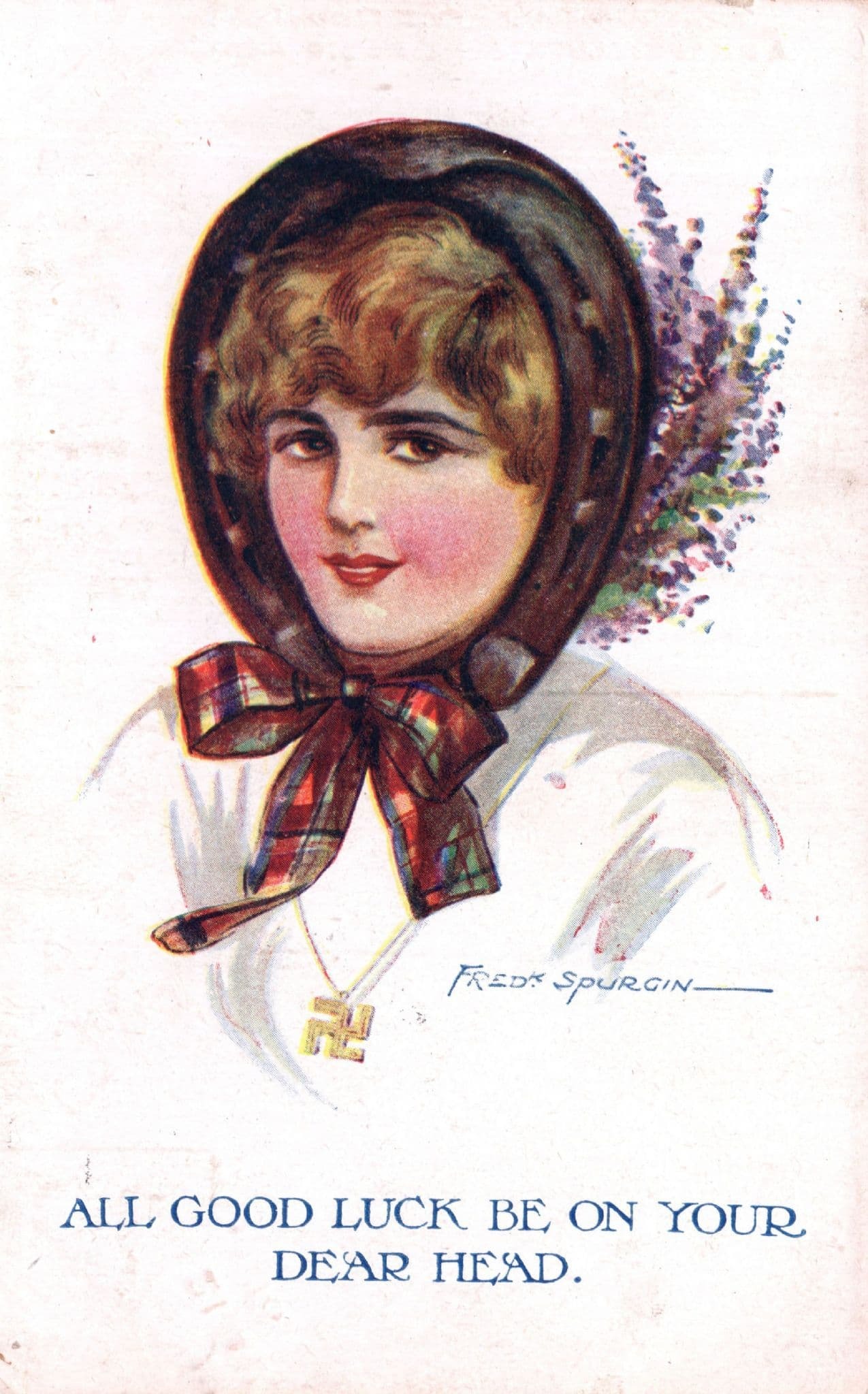 Fred Spurgin Girl Wearing Swastika Antique WW1 Good Luck Postcard ...