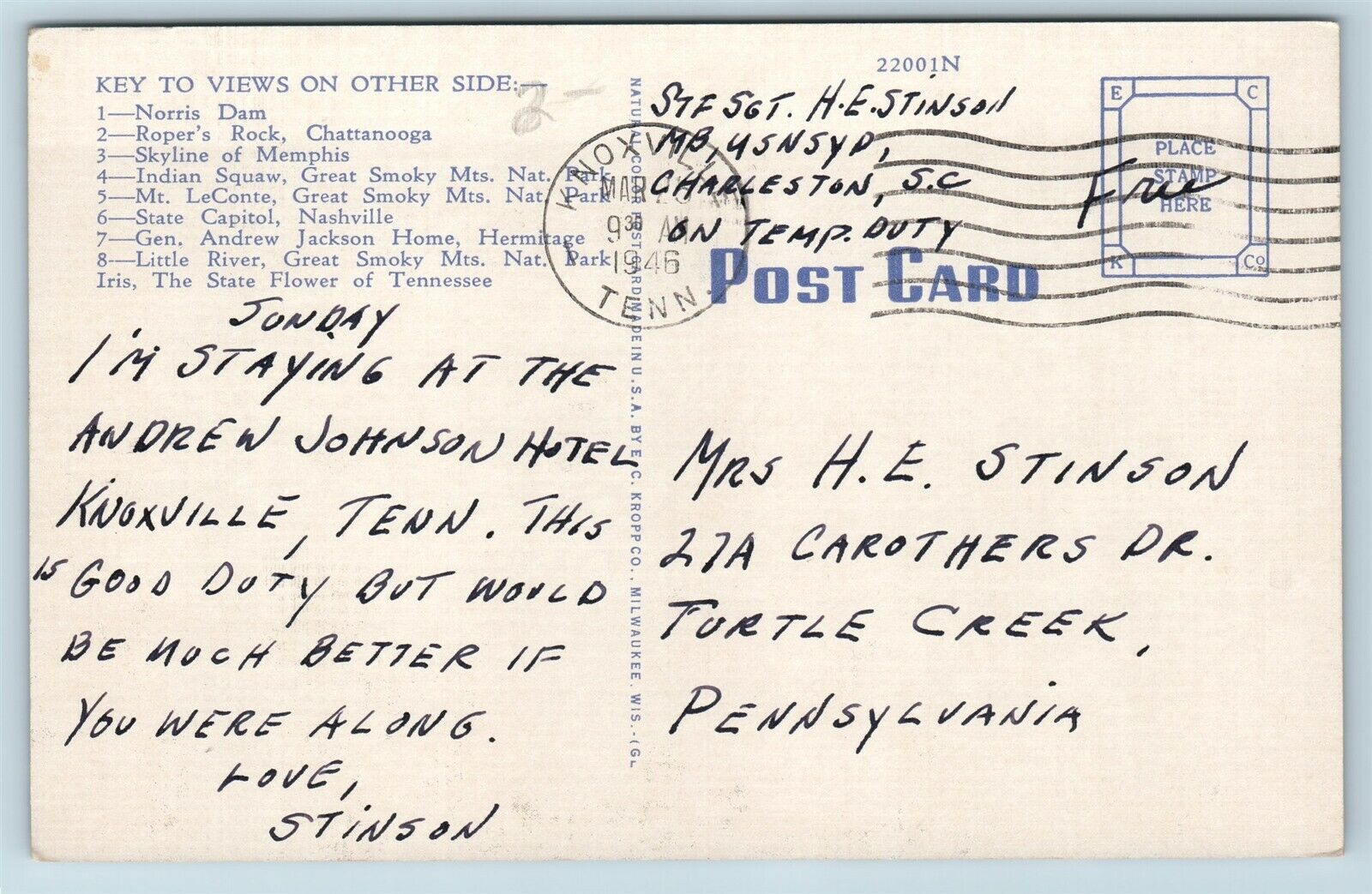 Postcard TN State Map Tennessee Cities Roads Attractions Vintage P8 ...