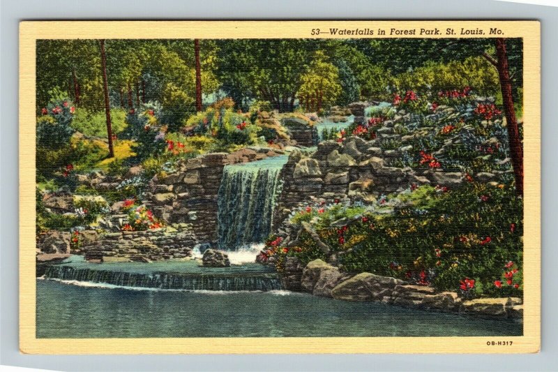 St. Louis Missouri WATERFALLS IN FOREST PARK Scenic Floral Pond Vintage ...