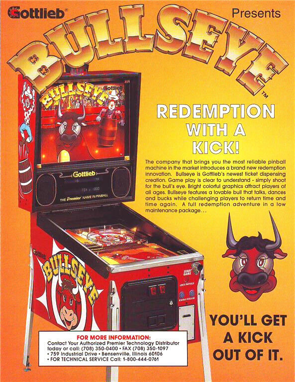 Bullseye Pinball Machine Flyer Original 1994 Vintage Retro Game Art 8.5 ...