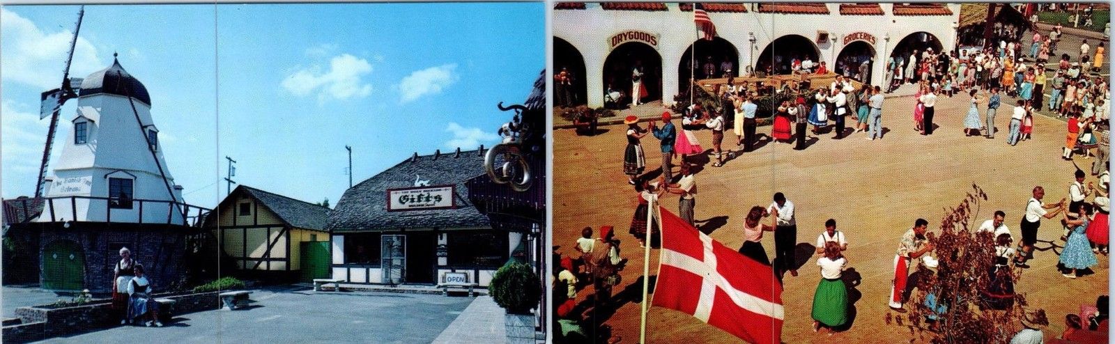 2 SOLVANG, CA Postcards WINDMILL, DANCERS Danish Flag c1960s | United ...
