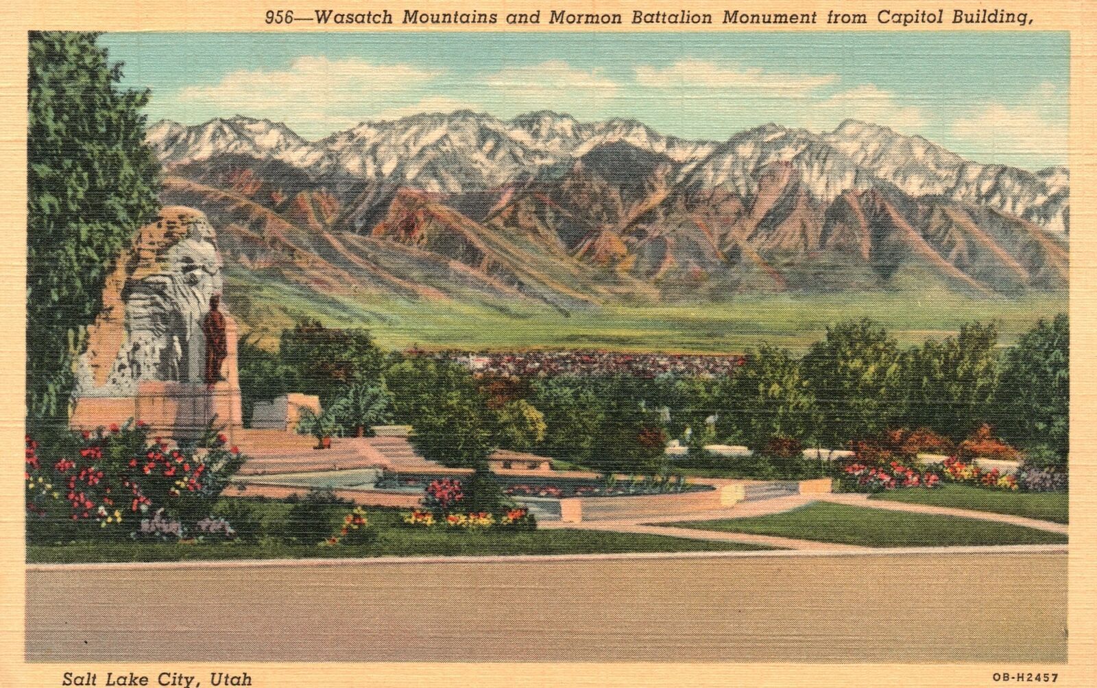 Vintage Postcard 1930's Wasatch Mts. Mormon Battalion Monument Salt ...