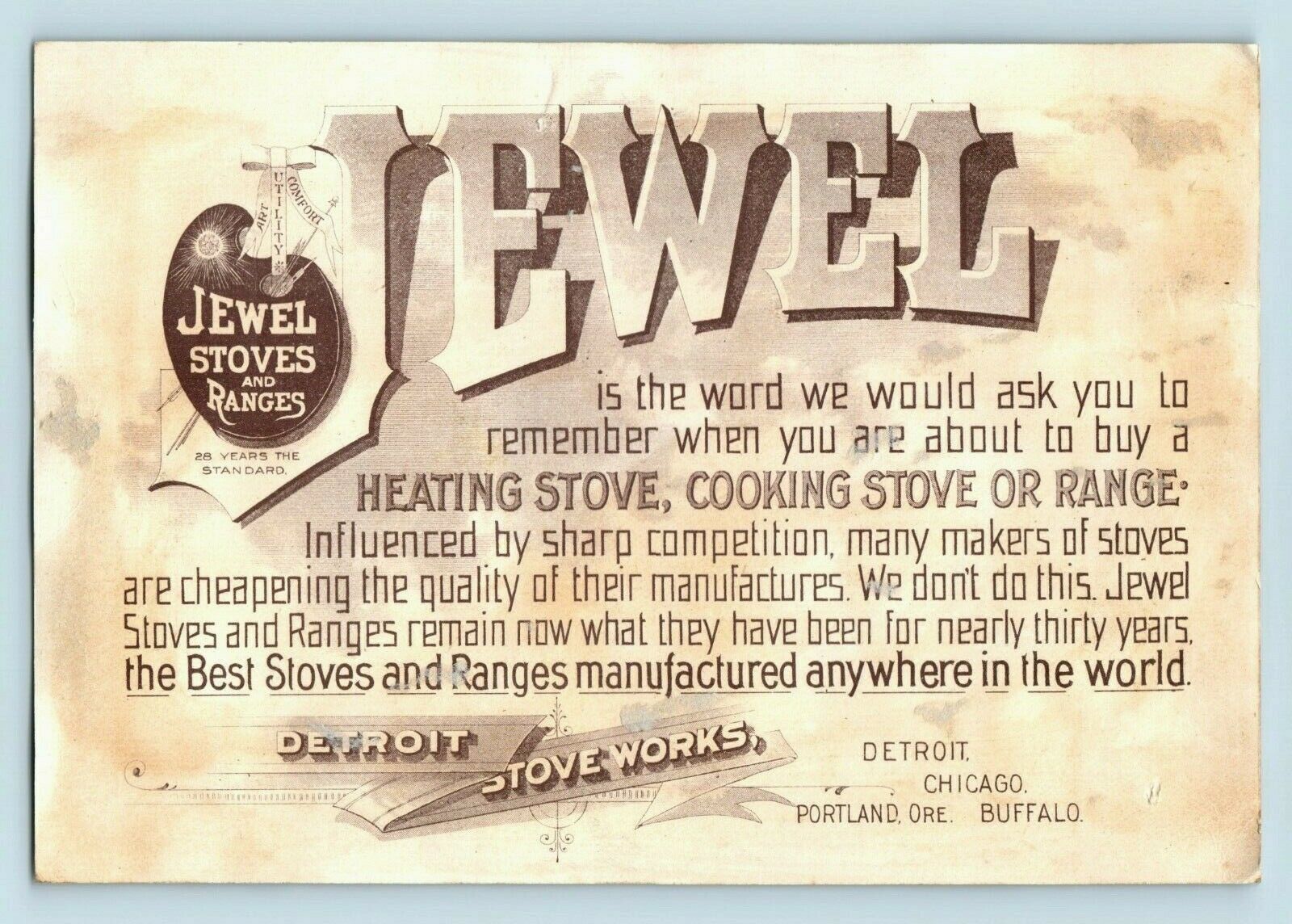 1892 Jewel Stoves & Ranges "The Old Oaken Bucket" Horse Children Well ...