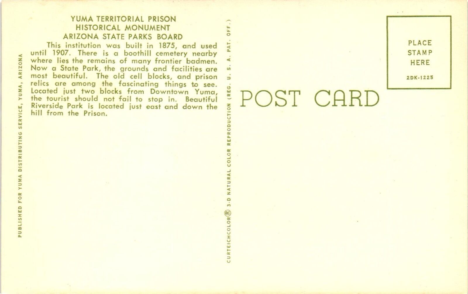 Vintage Postcard- Yuma Territorial Prison Historical Mnument, Yuma, AZ ...