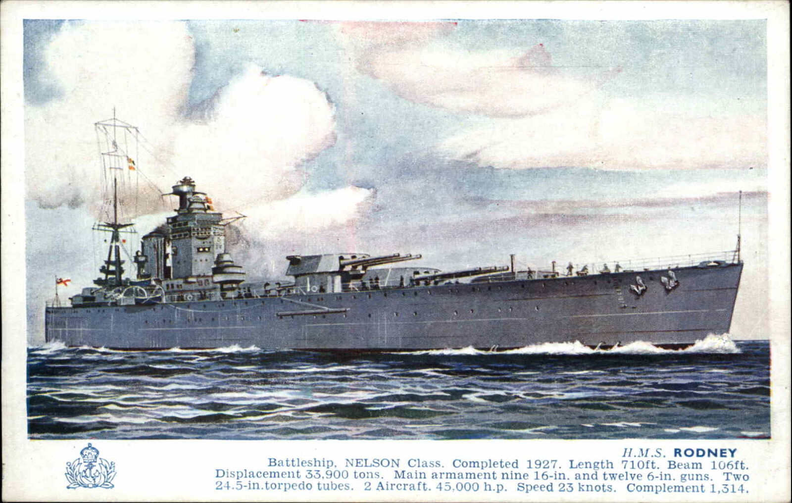 WWII Era Postcard Battleship HMS Rodney Military Ship PC | Other ...