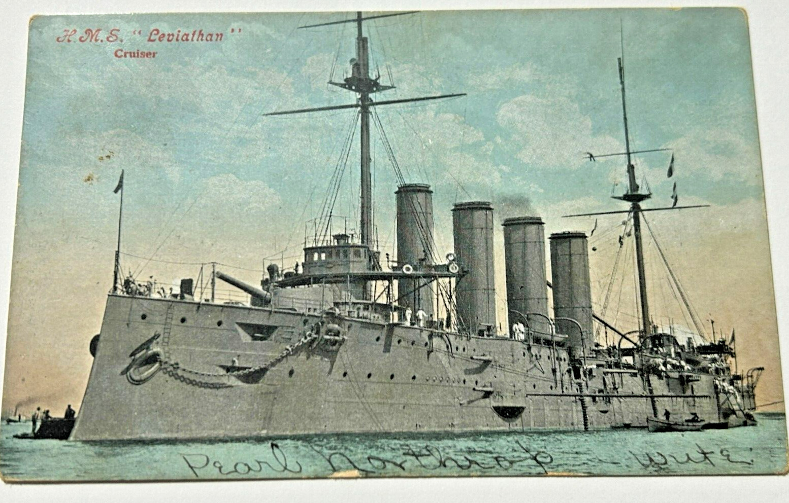 HMS Leviathan Cruiser Ship Royal Navy Vintage Postcard WWI Era 1907 ...