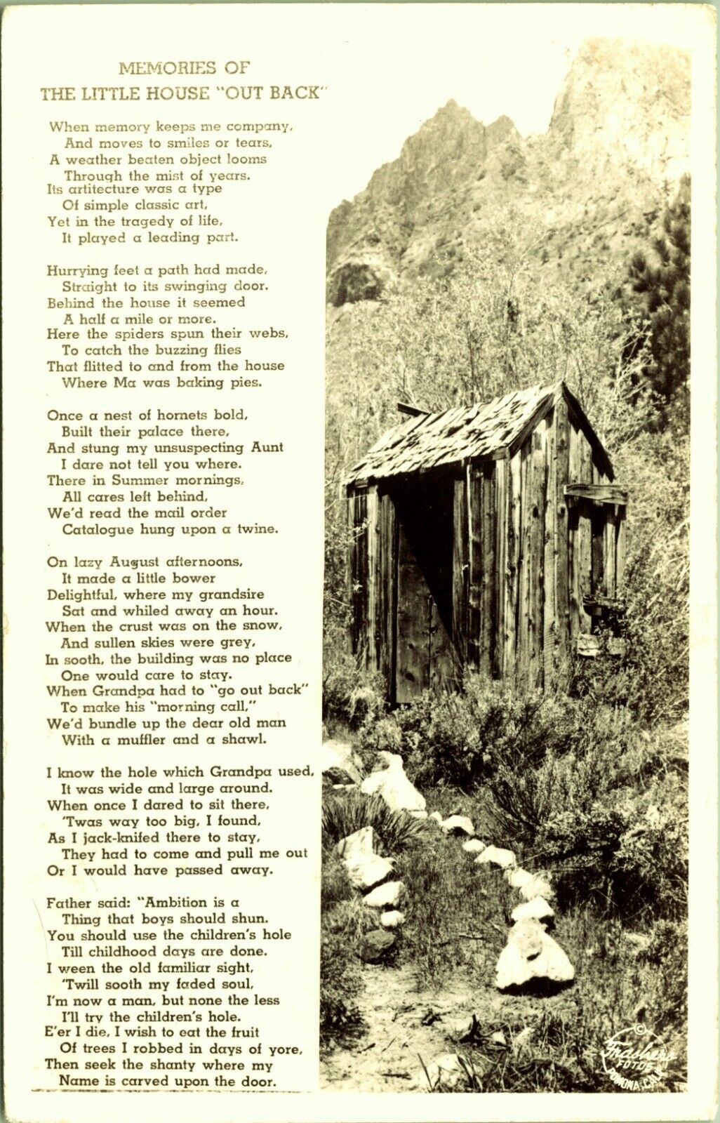 RPPC Memories of the Little House Out Back Outhouse Poem Real Photo ...