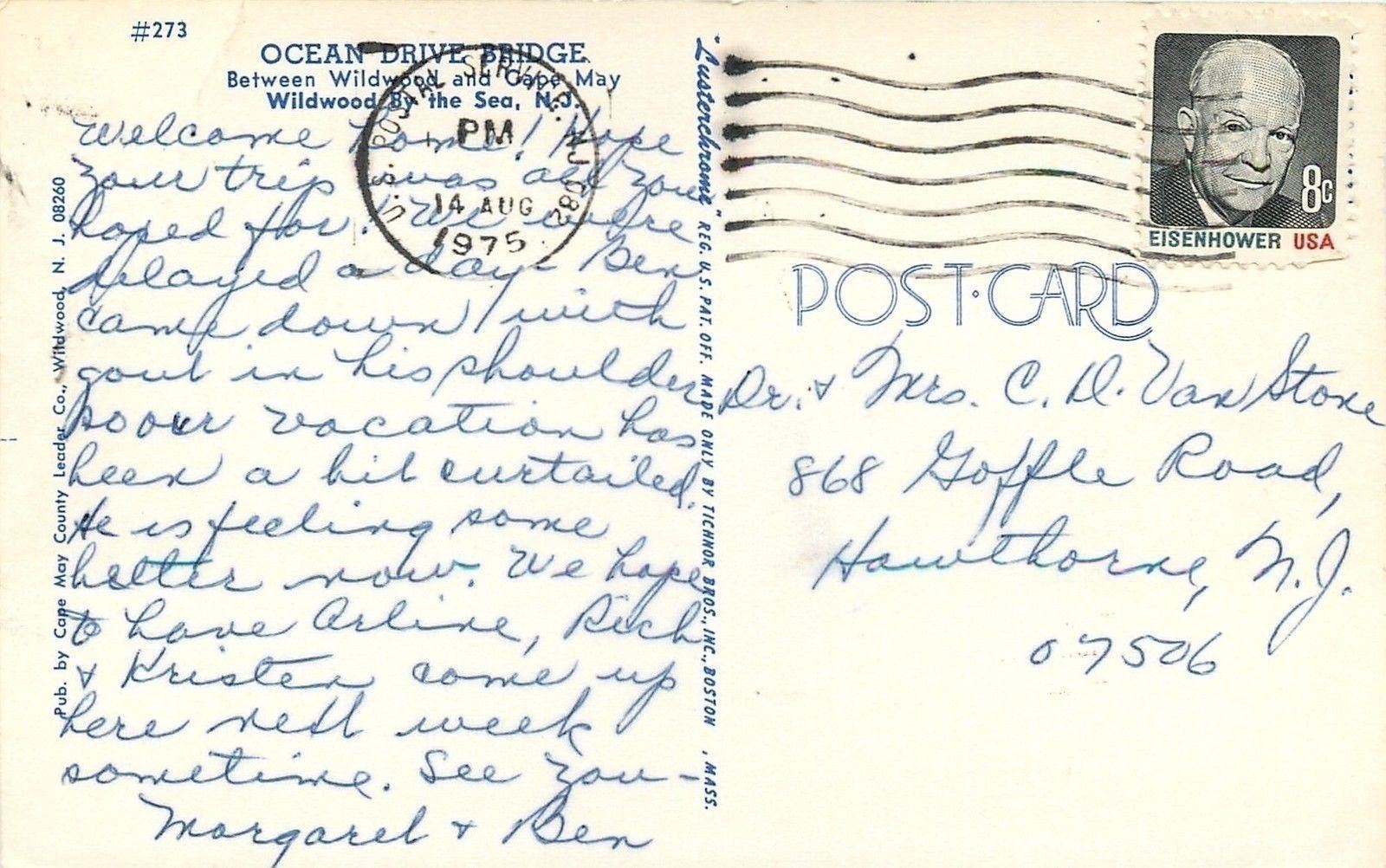Wildwood By The Sea New Jersey~Ocean Drive Bridge~Boat~1975~Post Card ...