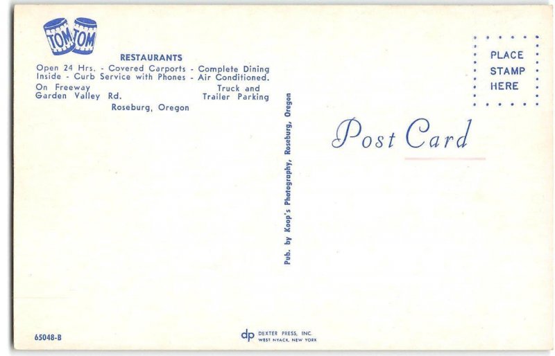 Roseburg, Oregon TOM TOM RESTAURANTS Roadside Tipi 1950s Chrome Vintage ...