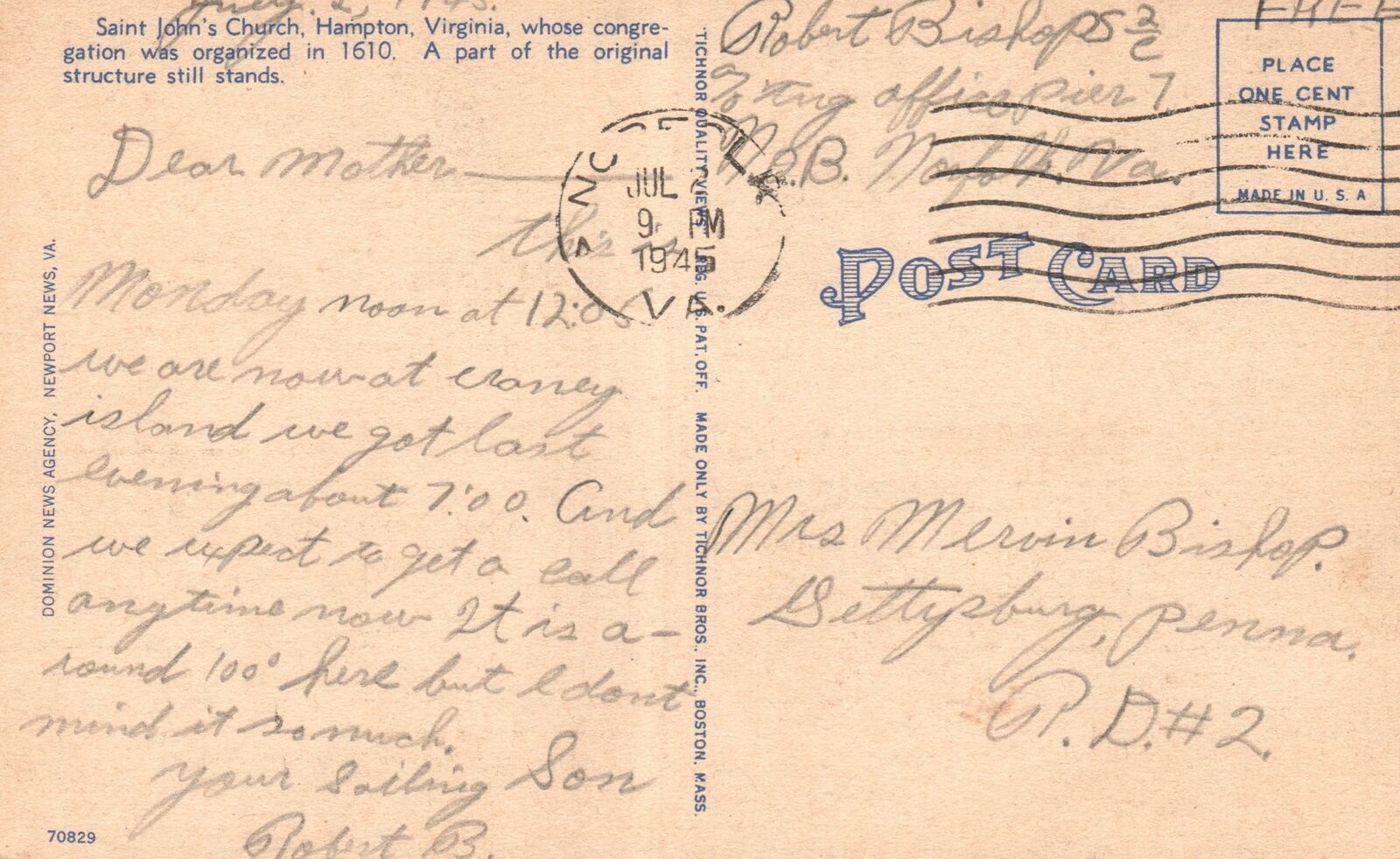 Vintage Postcard 1945 Old St. John's Church Established 1610 Hampton ...