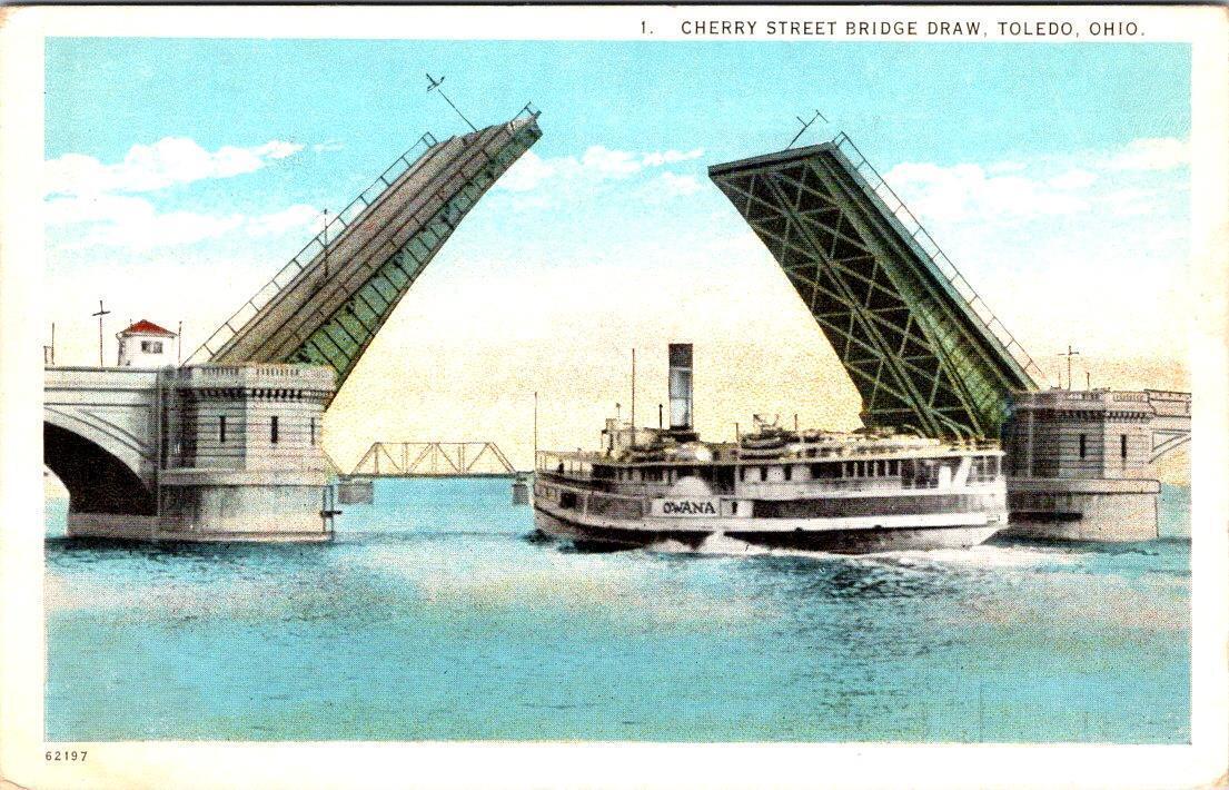 Toledo, OH Ohio CHERRY STREET DRAW BRIDGE~Open/Ship Owana ca1920's ...