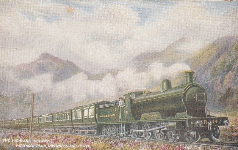 Inverness Highland Railway Express Train Oilette Painting Antique ...