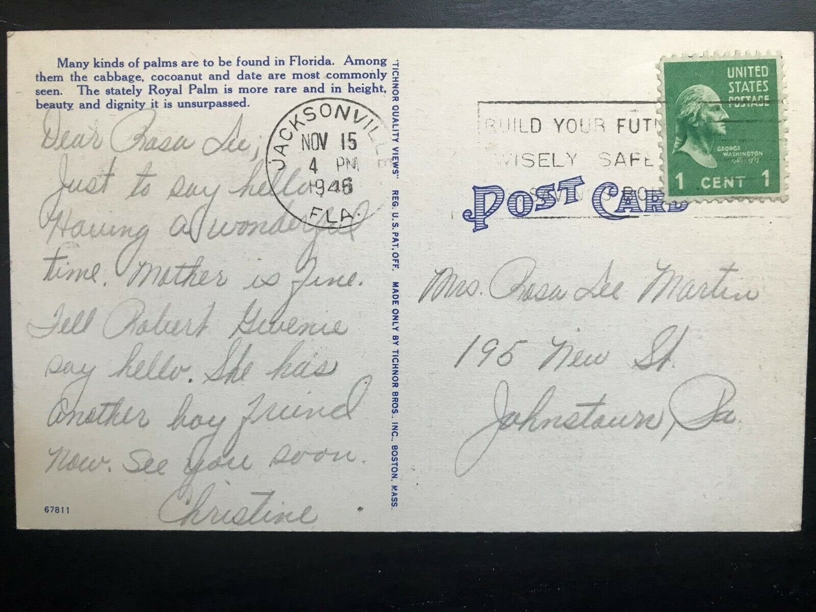 Vintage Postcard 1946 Royal Palm-lined Drive Florida | United States ...