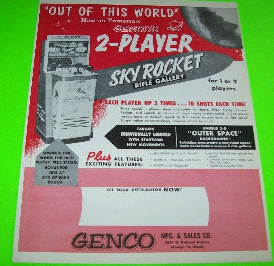 Sky Rocket Genco Arcade FLYER Original NOS 1955 Rifle Gun Shooting ...