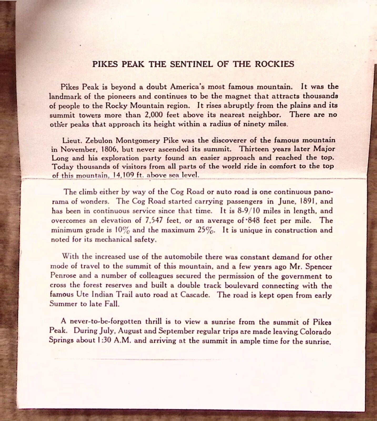 1920s Pikes Peak the Sentinel of the Rockies CO Fold OUT Souvenir ...