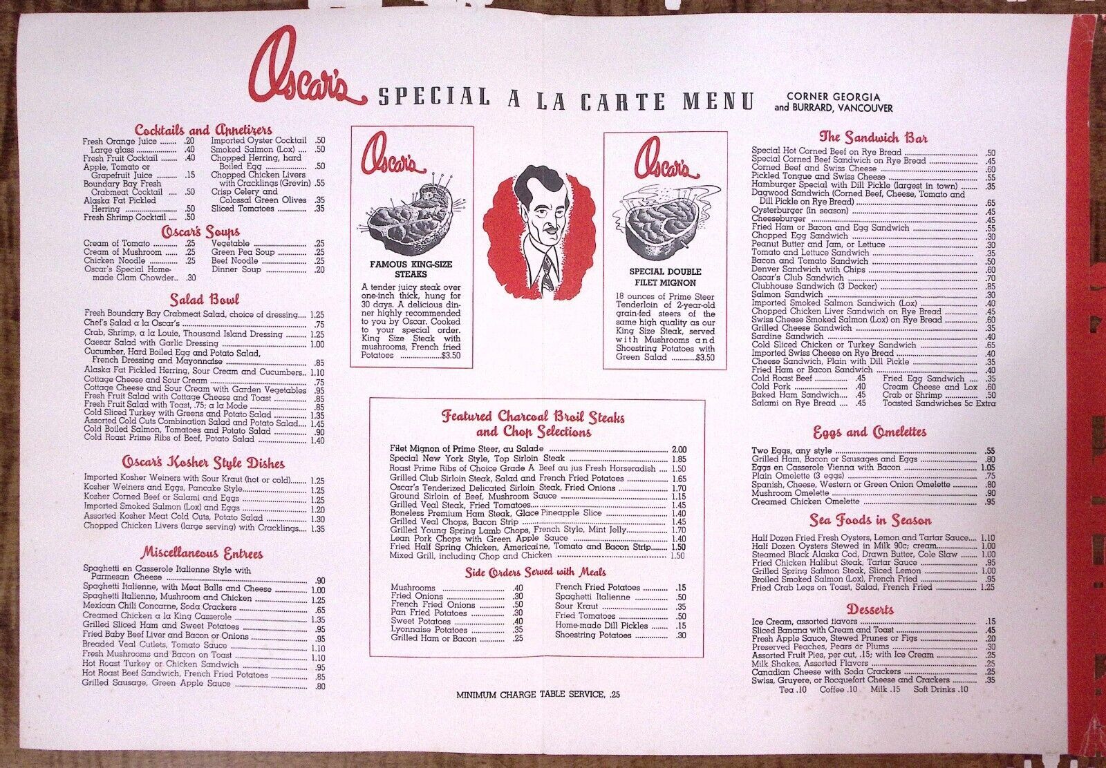 1940s Oscar's Restaurant Menu Vancouver B.C. Many Celebrities on Cover ...