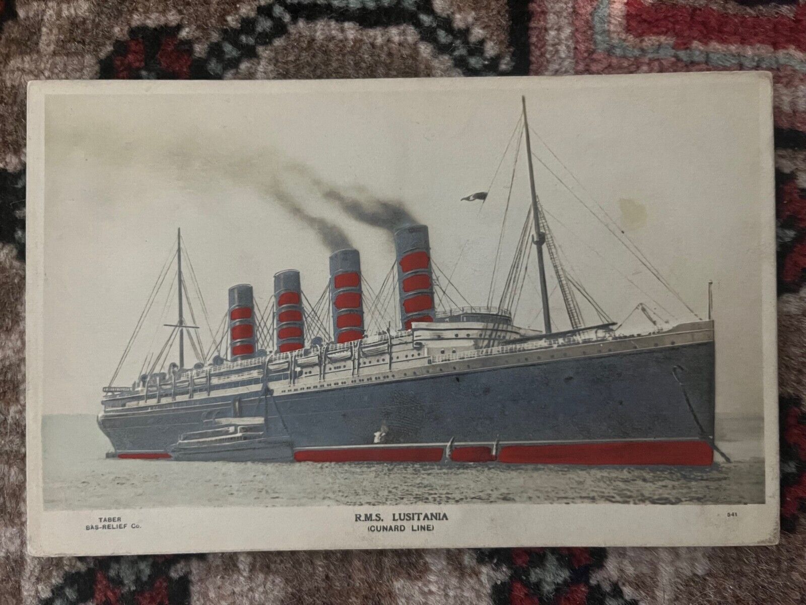 c1910 RMS Lusitania Steamer Ship Cunard BAS-Relief Embossed Antique ...