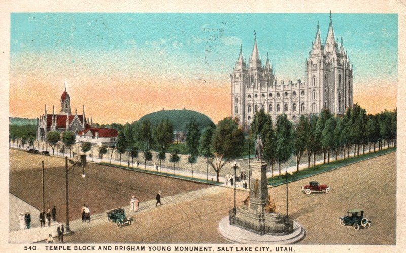 Vintage Postcard 1924 Temple Block & Brigham Young Monument Salt Lake ...