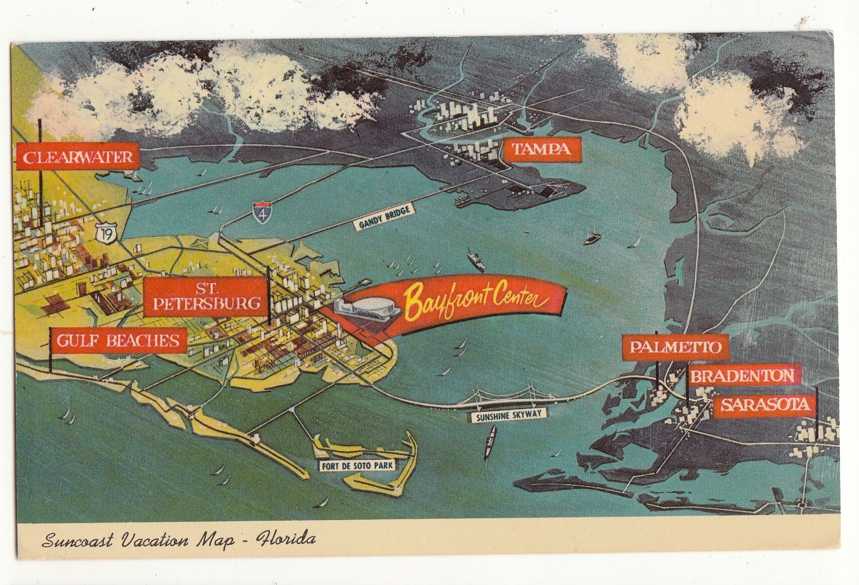 P3227 1969 postcard vacation map of suncoast florida | United States ...