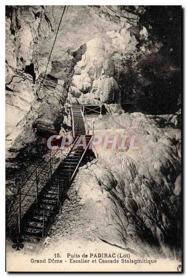 Old Postcard Cave Caves Padirac Pit Grand Staircase Dome and waterfall ...