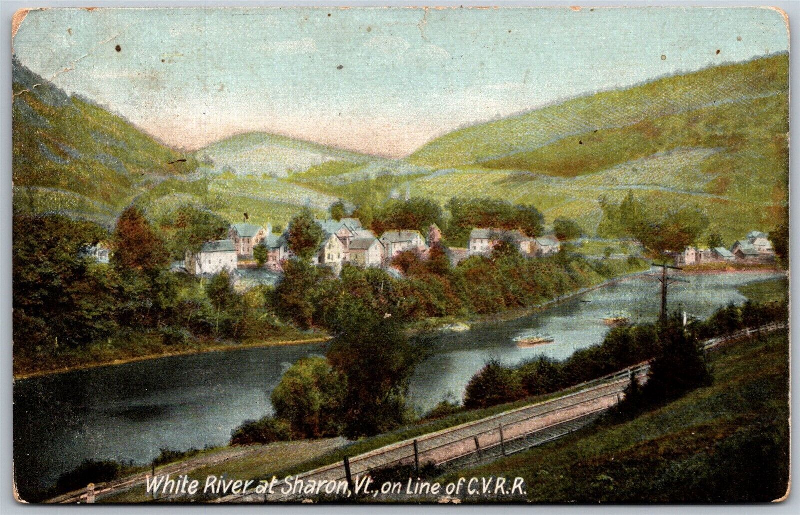 Vtg Sharon Vermont VT White River on C.V.R.R. Line Railroad 1908 View ...