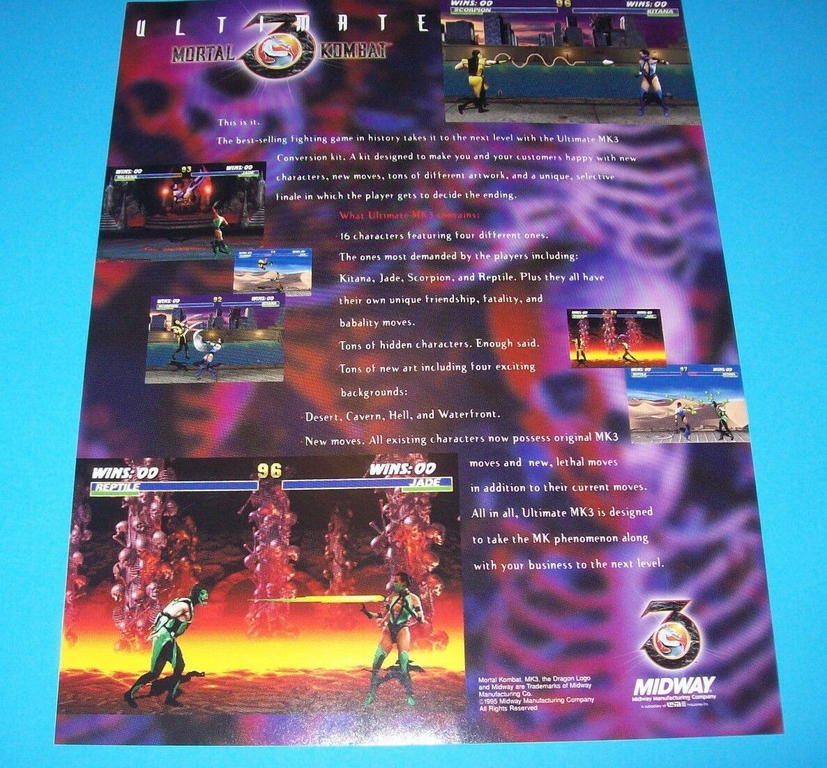 Ultimate MK3 Mortal Kombat 3 Arcade FLYER NOS Original Video Game Art 8 ...