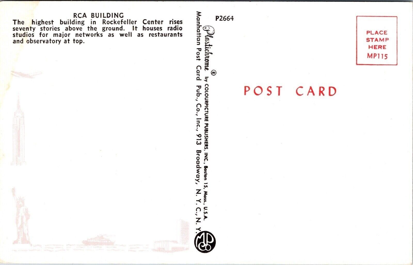 RCA Building Rockefeller Center Postcard VTG UNP Plastichrome Vintage ...